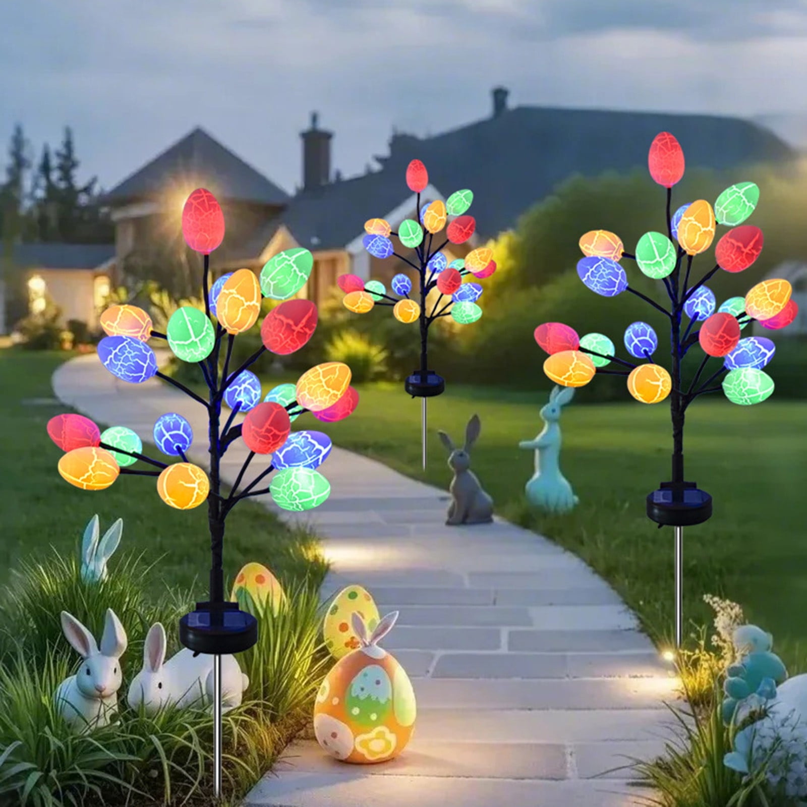 AZXY 2 Pack Solar Easter Egg Tree Lights, 20 Crackle Egg LED Stake ...