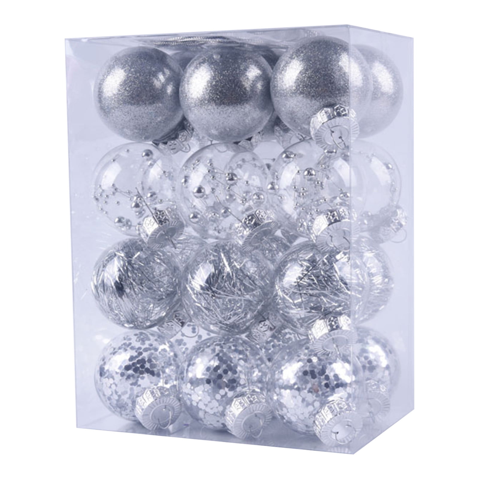 AZXY 24pc Christmas Ball Ornaments Silver,Christmas Tree Ornaments ...