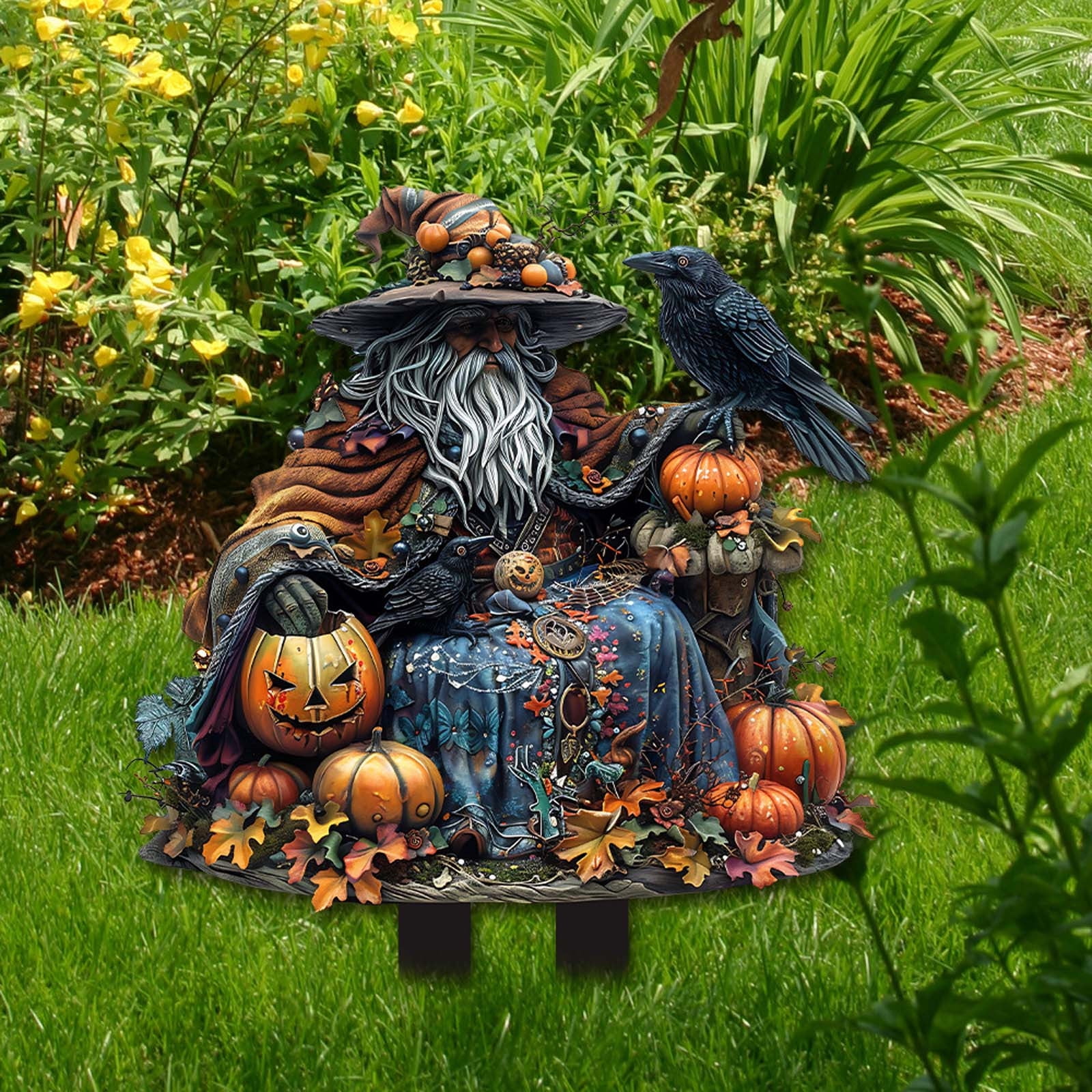 AZXY 2D Acrylic Garden Stakes, Halloween Magical Old Man Pumpkin ...