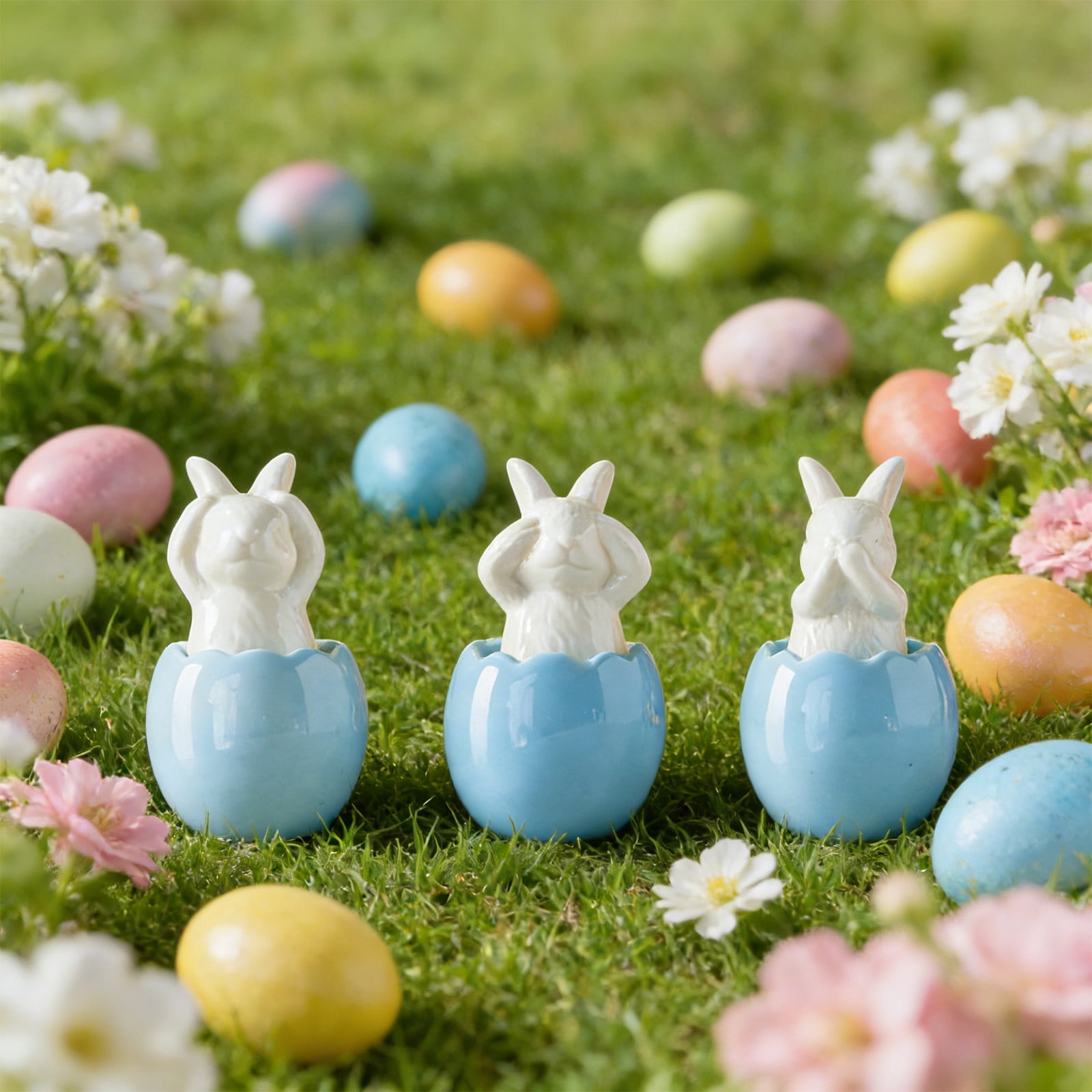 AZXY 3.62 Inches Ceramic Easter Bunny Ornament, White Rabbit in Blue ...