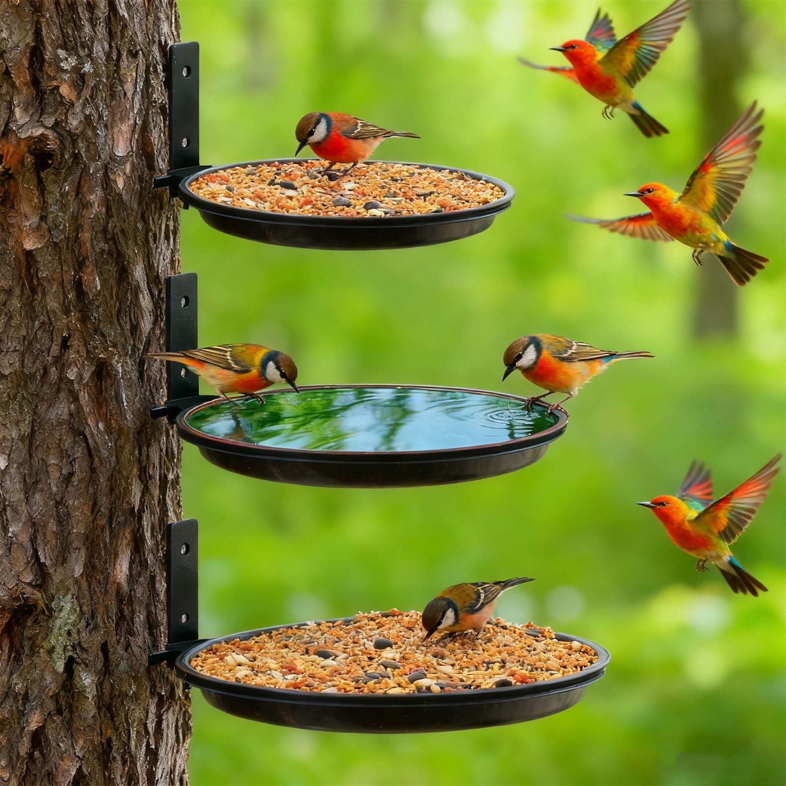 AZXY 3-Tier Hanging Bird Feeder, Bird Seed Feeder, Flexible 3-Circular ...