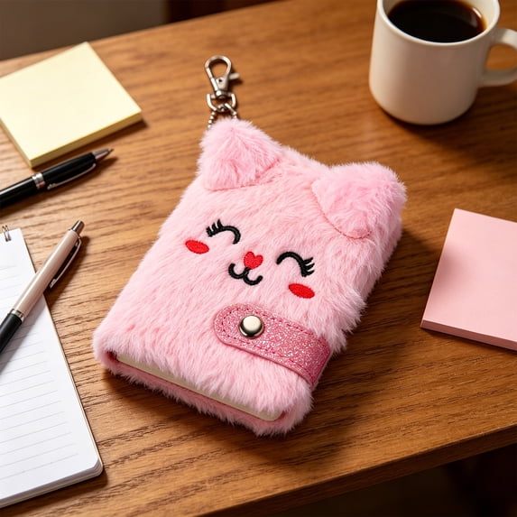 AZXY 4.72"x3.54" Notebook, Mini Plush Cat Cover Journal Notebook With ...