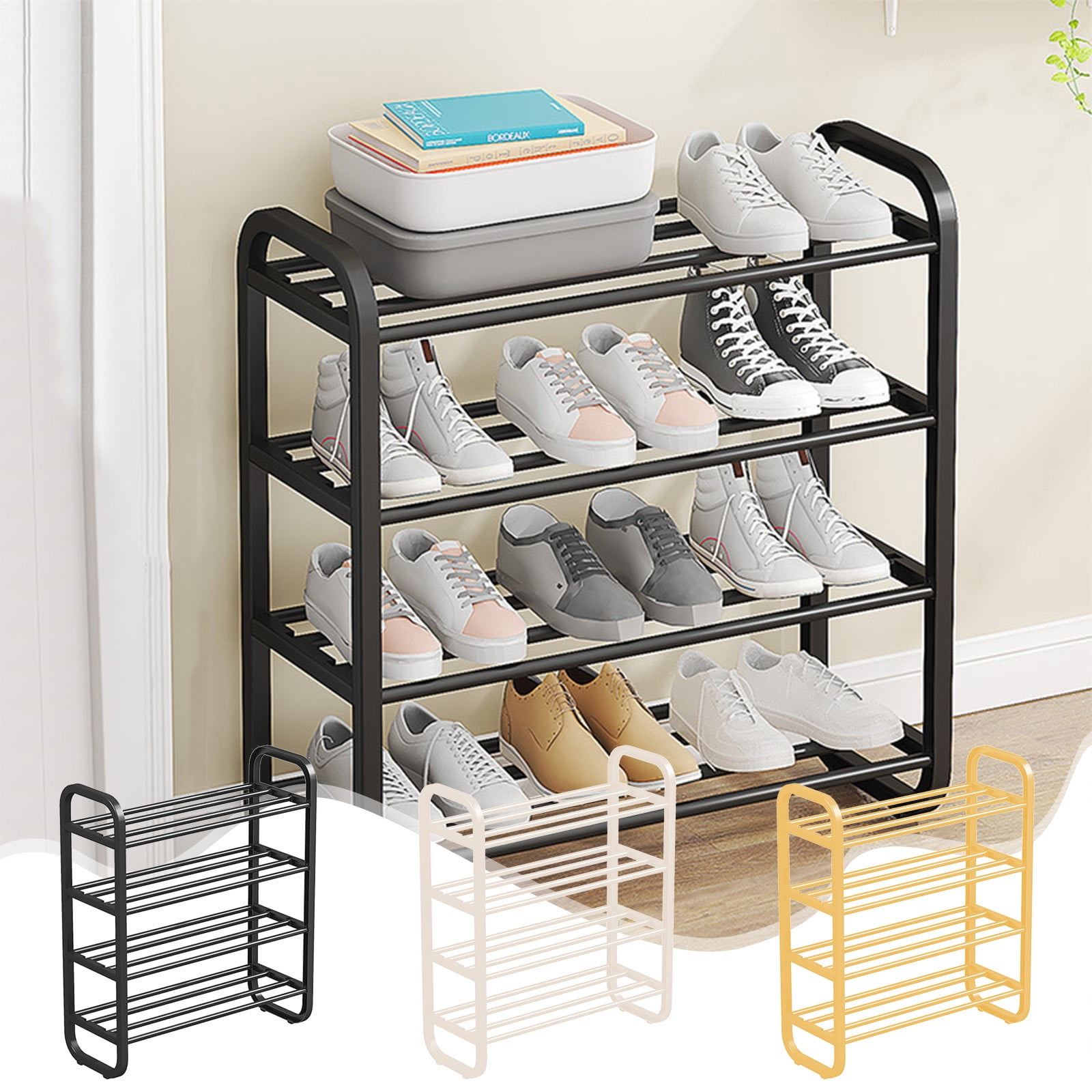 AZXY 4-Tier Shoe Rack, Stainless Steel Shoe Rack Organizer, Shoe Shelf ...