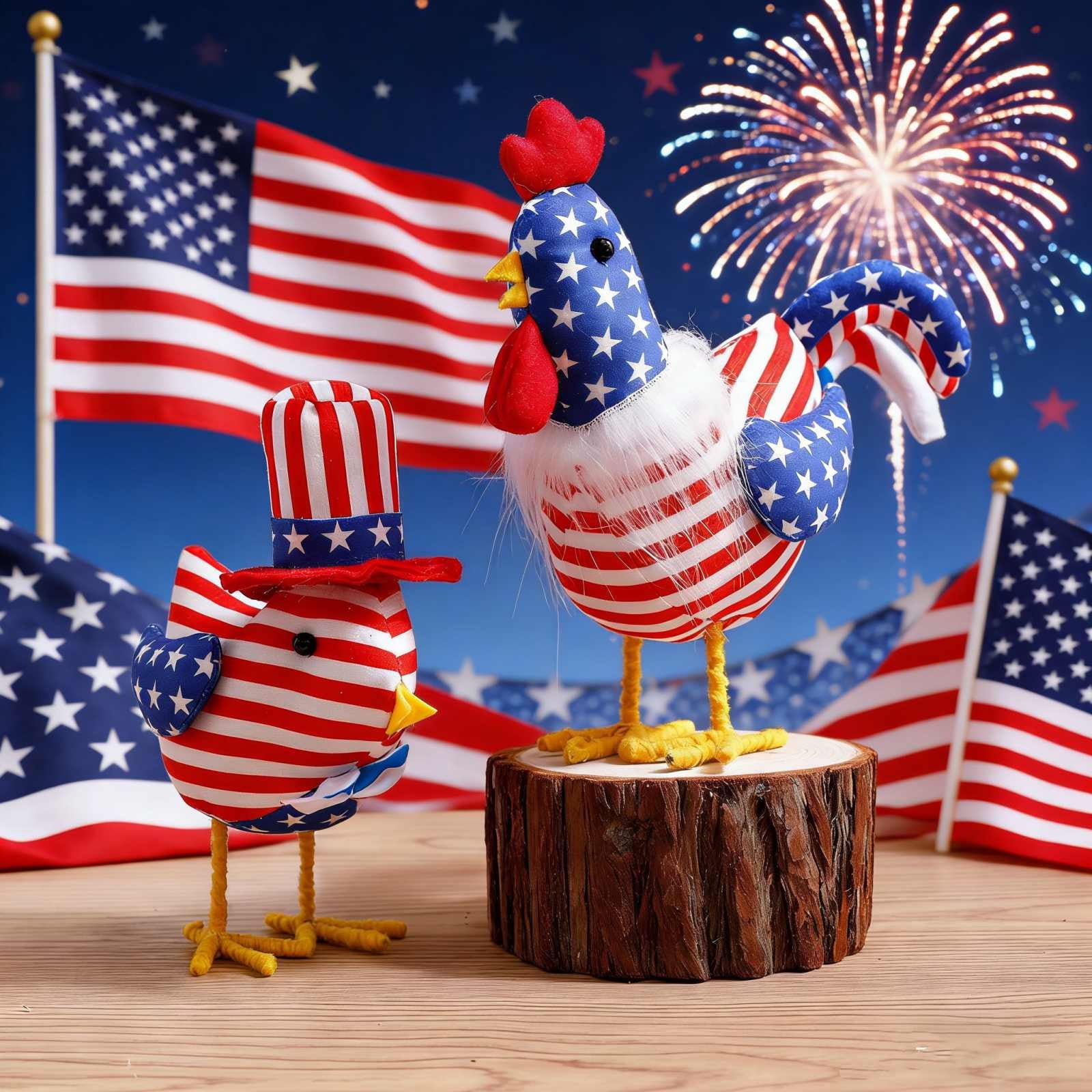 AZXY 4th of July Decor Patriotic Chicken Plush with American Flag Top ...