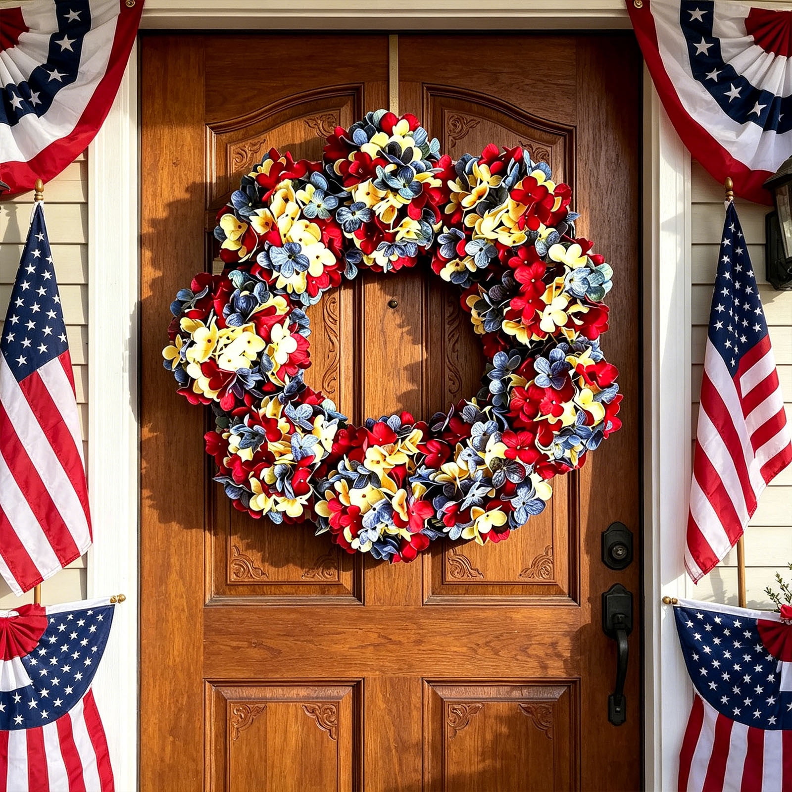 AZXY 4th of July Patriotic Hydrangea Wreath, Red White Blue Hydrangea ...