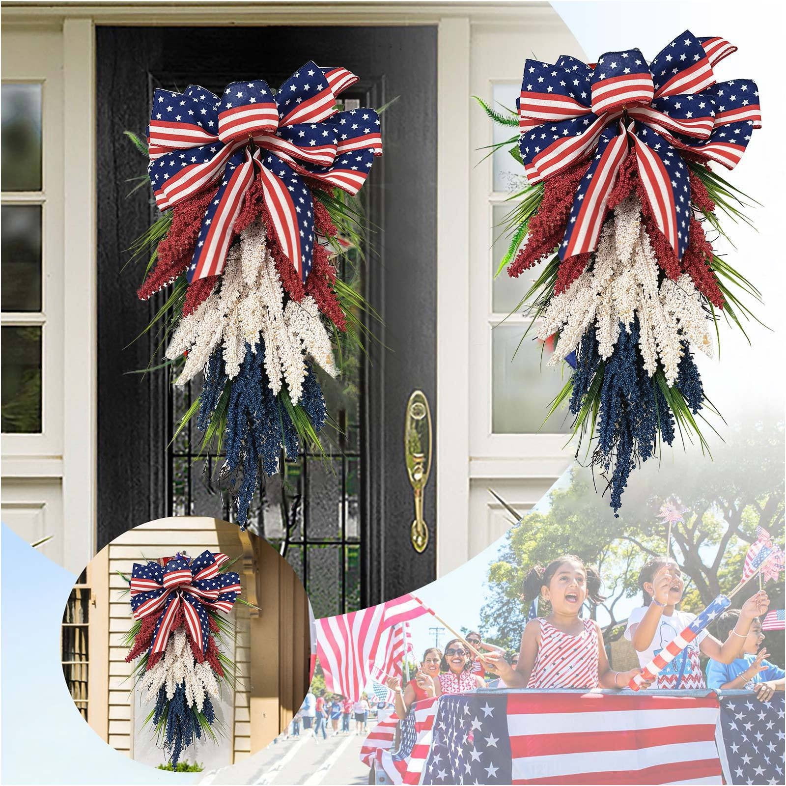 AZXY 4th of July Wreaths for Front Door Patriotic Wreath,Red White and ...