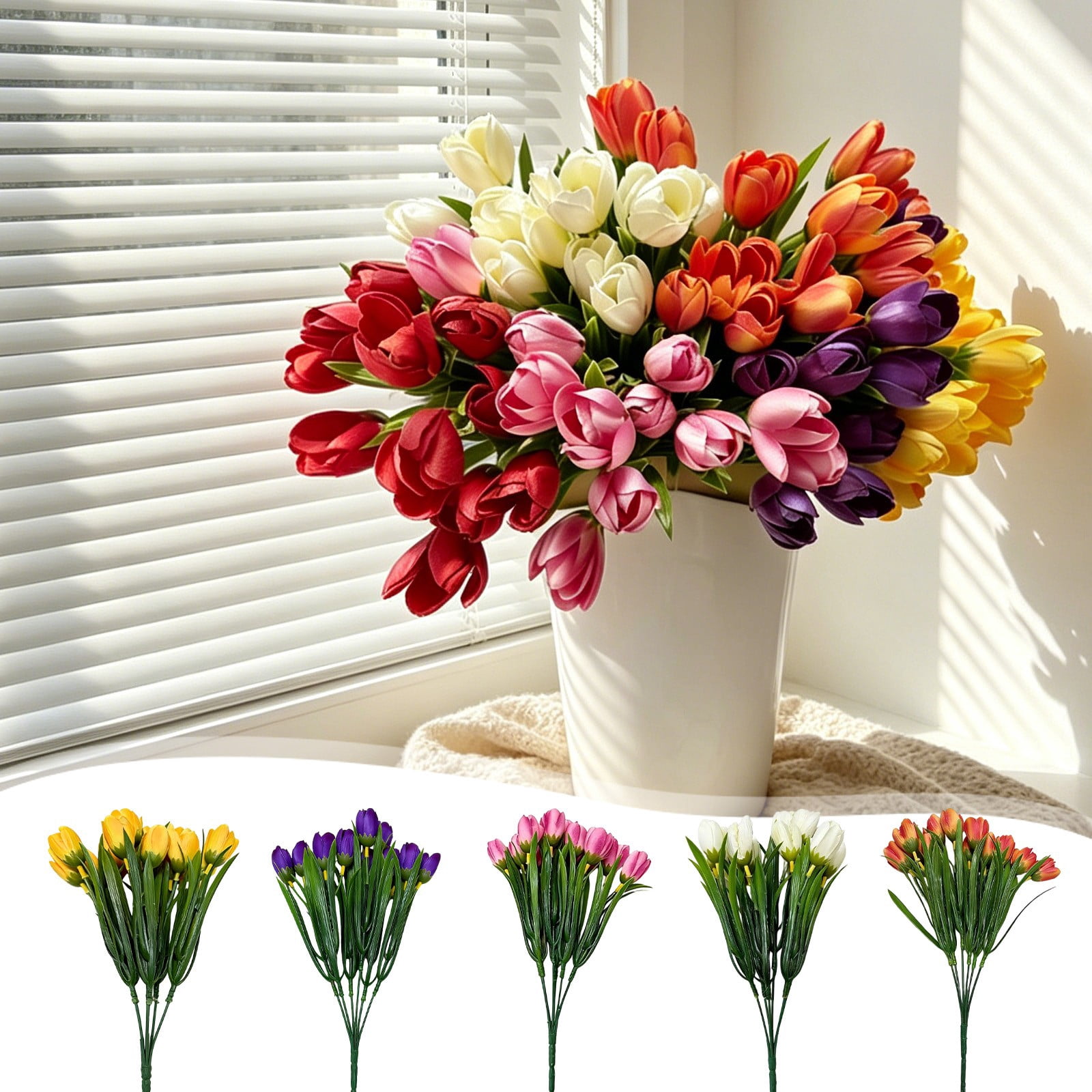 Azxy 4th Of July Artificial Flower Tulip Bouquet 6 Fork Faux Flowers