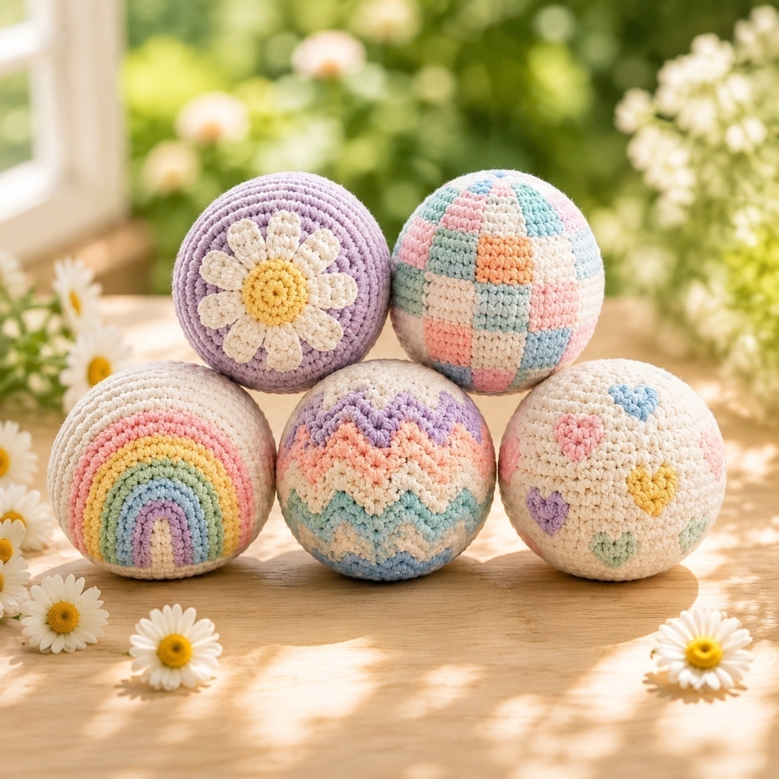 AZXY 5PCS Dreamy Cute Pattern Hand Crocheted Footbag Set, Multicolor ...