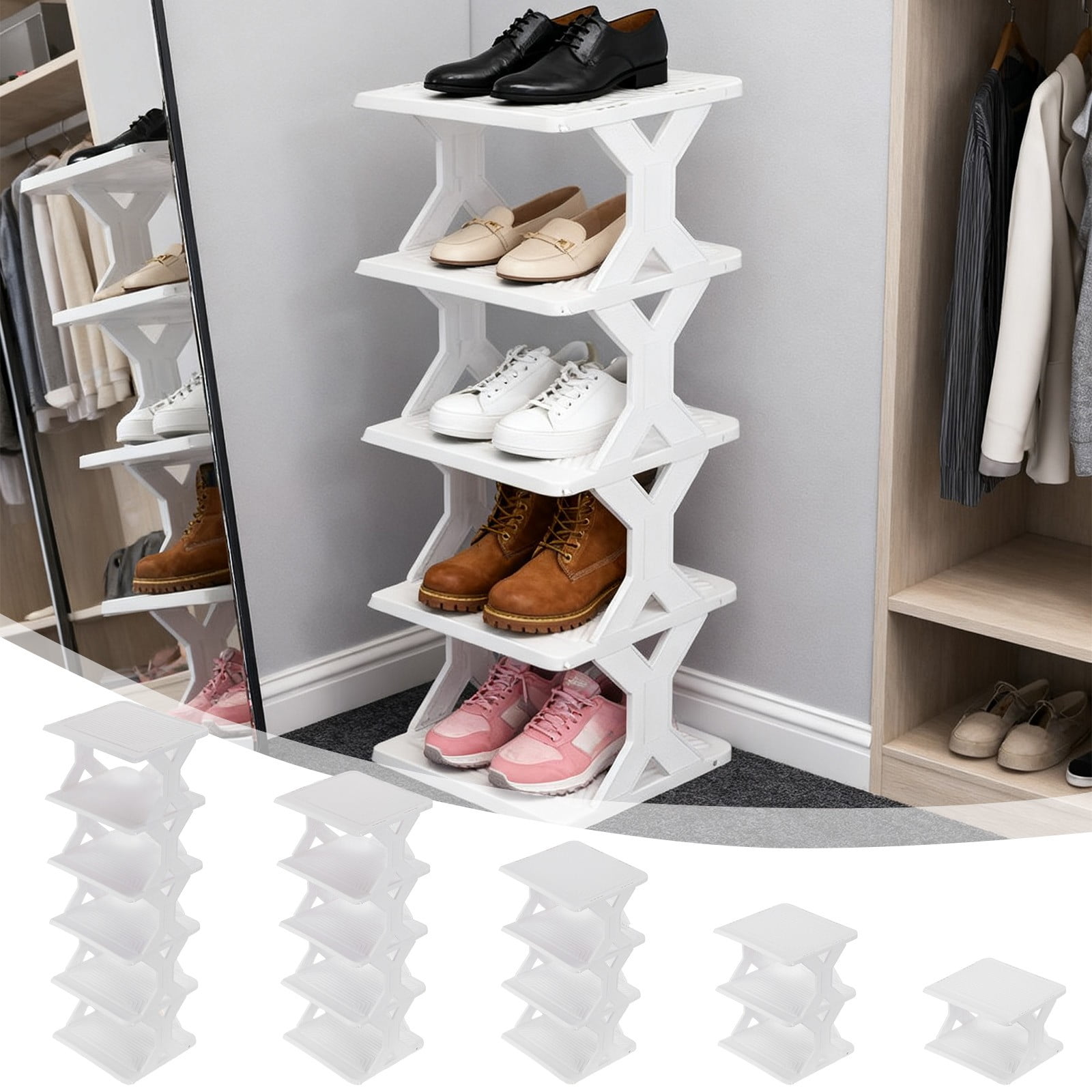 AZXY 6-Tier Corner Stackable Shoe Rack for Small Space,Narrow Shoe Rack ...