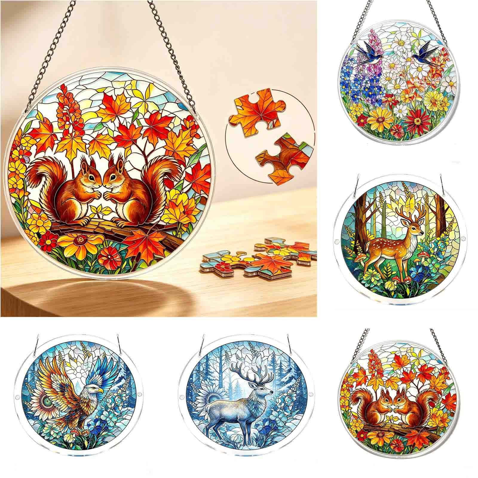 AZXY Acrylic Puzzle Suncatcher Window Hanging, 7.4 Inch Stained Glass ...