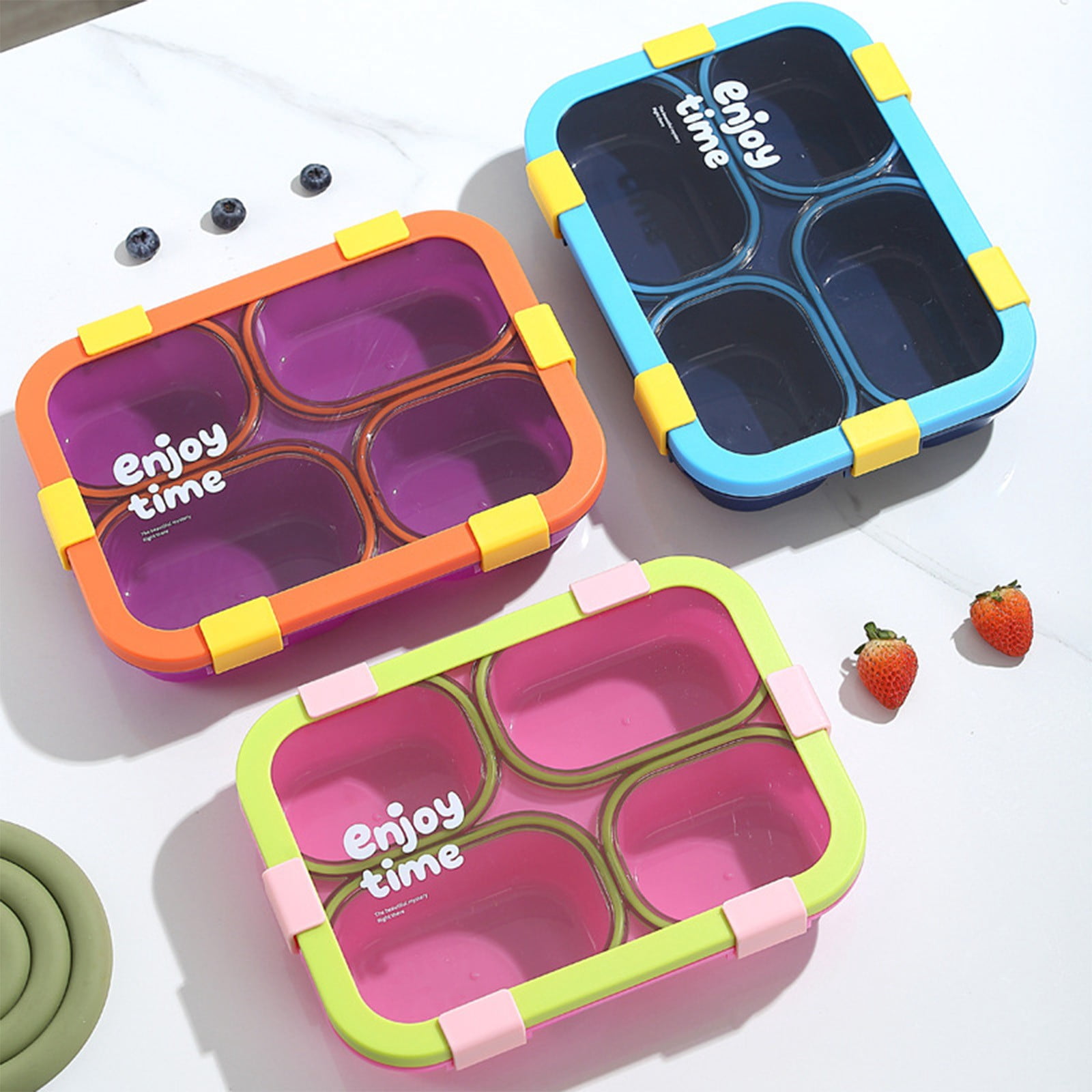 AZXY Bento Box, 4 Compartment Leakproof Lunch Container, Microwave Safe ...