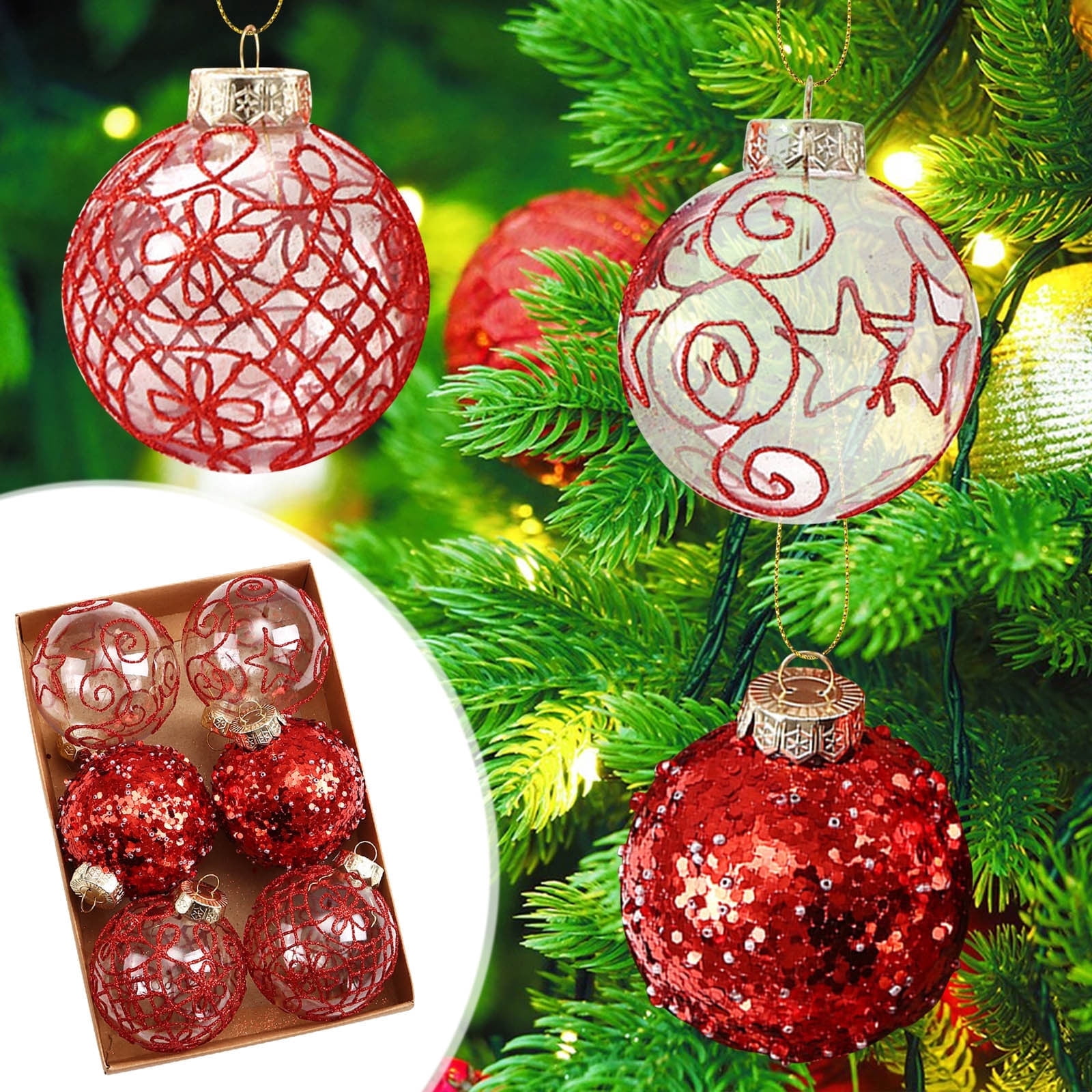 AZXY Christmas Balls, 6PCS Transparent Painted Christmas Tree Ornaments ...