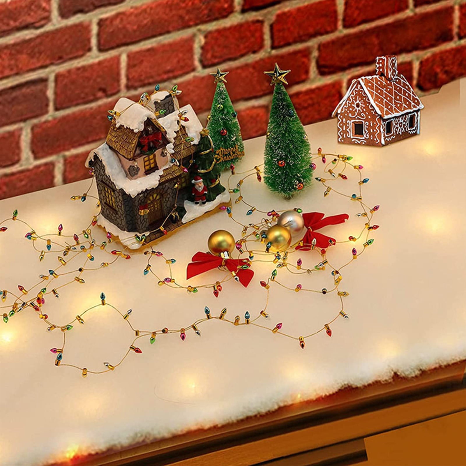 AZXY Christmas Snow Blanket With Led Lights 70.86x17.7 Inch Battery White Plush Christmas Table ...