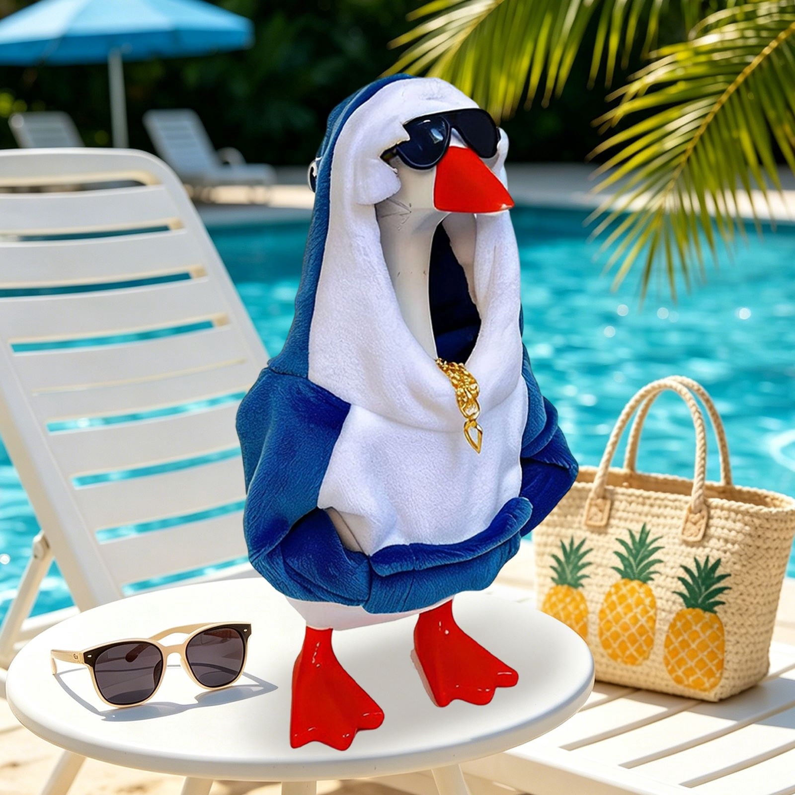 AZXY Cool Hoodie Goose Outfit with Sunglasses & Necklace, Summer Garden ...