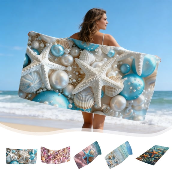 AZXY Dreamy Pearl Starfish Seashell Microfiber Beach Towel, Sand-Free ...