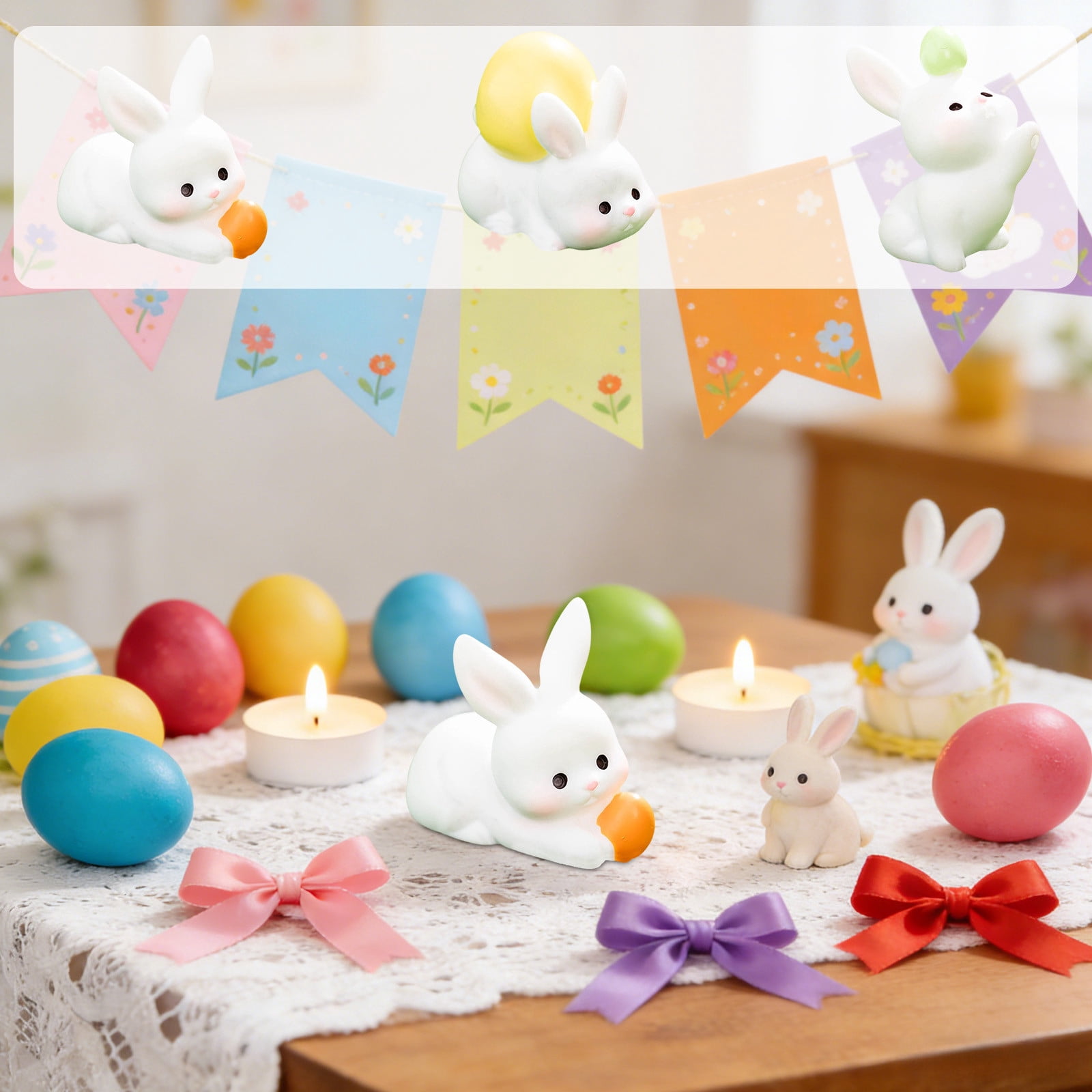 AZXY Easter Decorations, Mini Resin Bunny Figurine with Yellow Egg ...