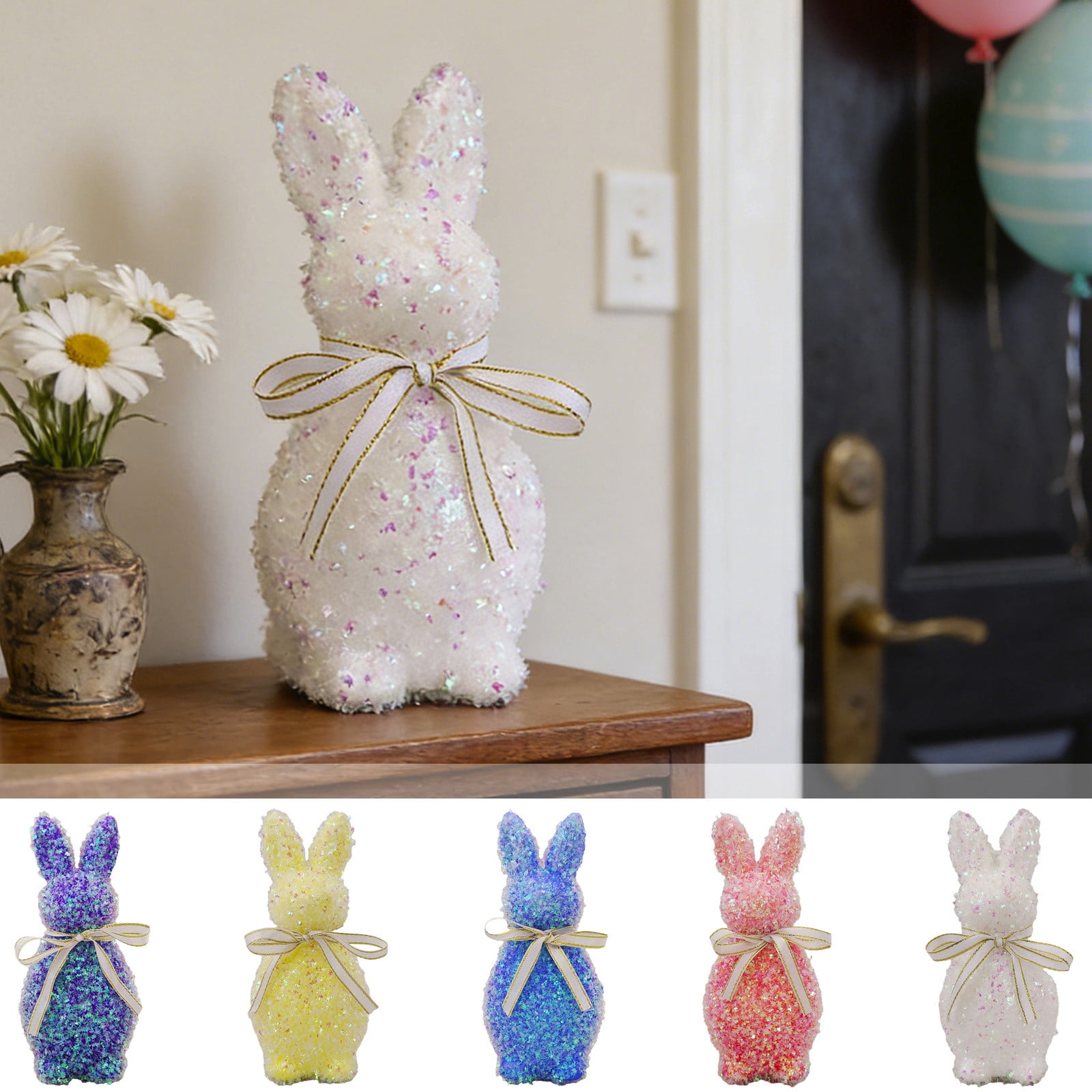 AZXY Easter Pink Sequined Bunny Decor, 5.91" Glitter Foam Rabbit ...