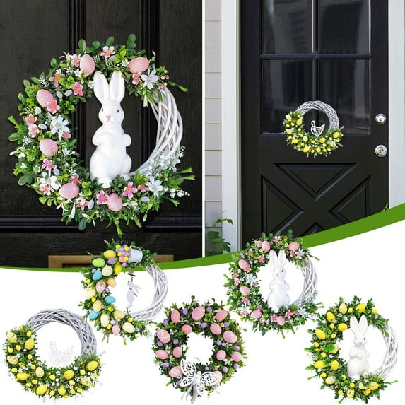 AZXY Easter Wreath for Front Door - White Wicker Garland with Colorful ...