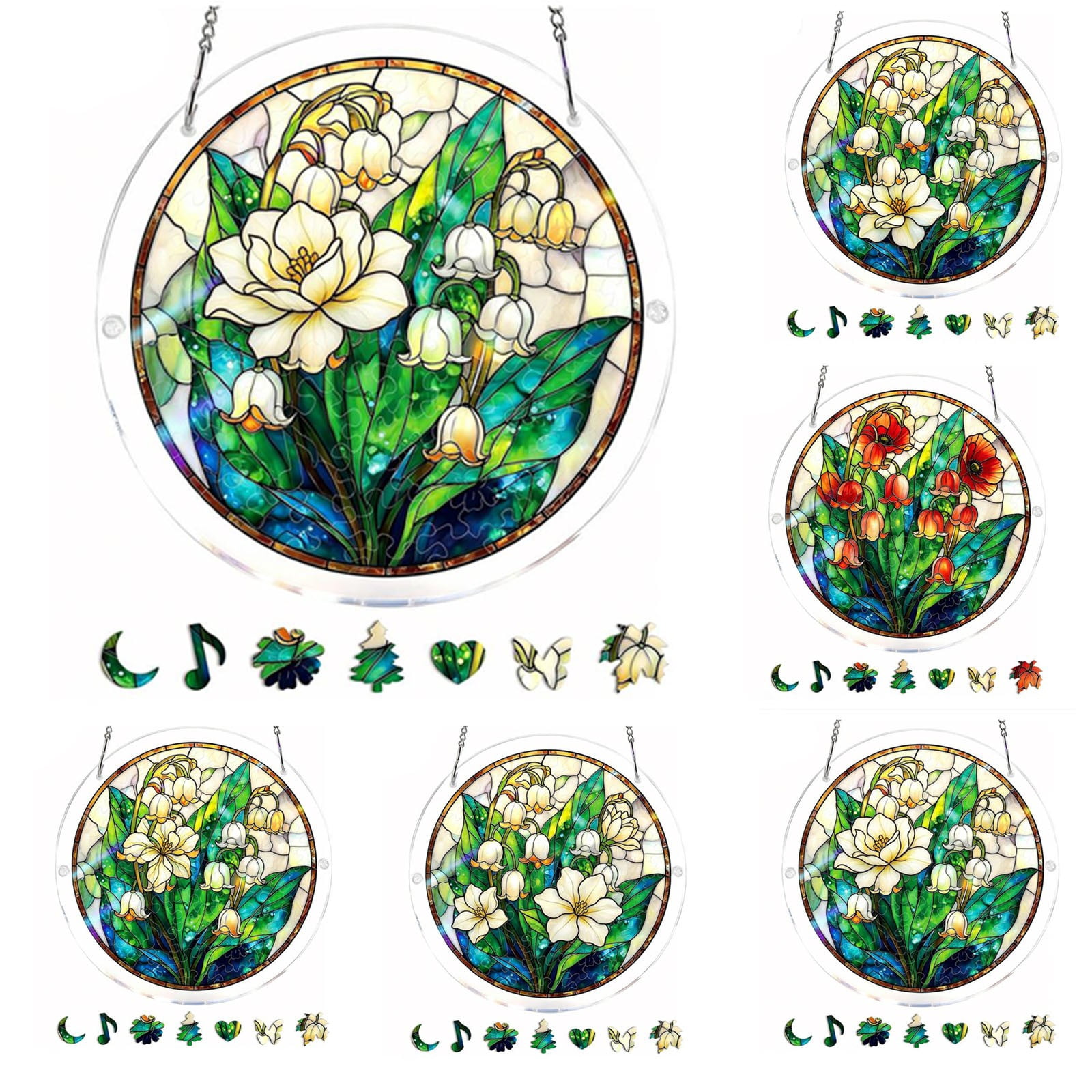AZXY Floral Stained Glass Style Suncatcher, Acrylic Puzzle Sun Catcher ...