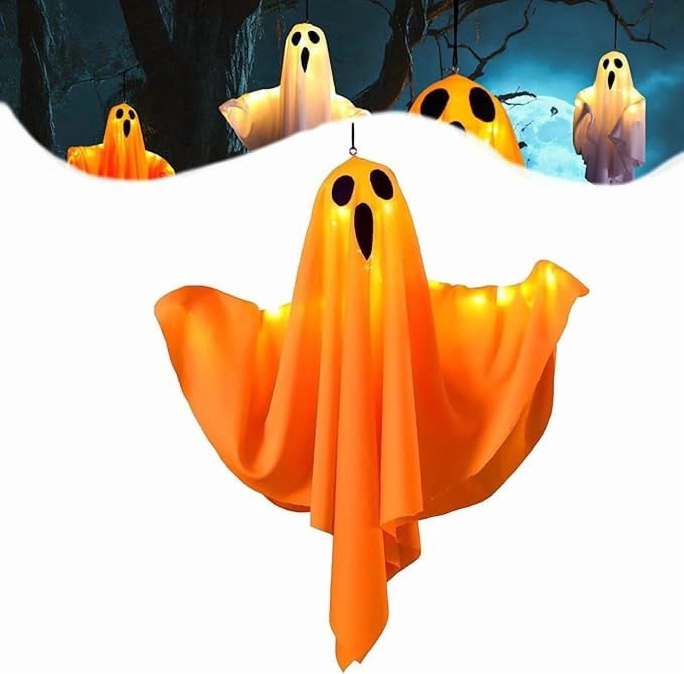 AZXY Halloween Decor Indoor Outdoor, Light Up Orange Ghost Hanging ...