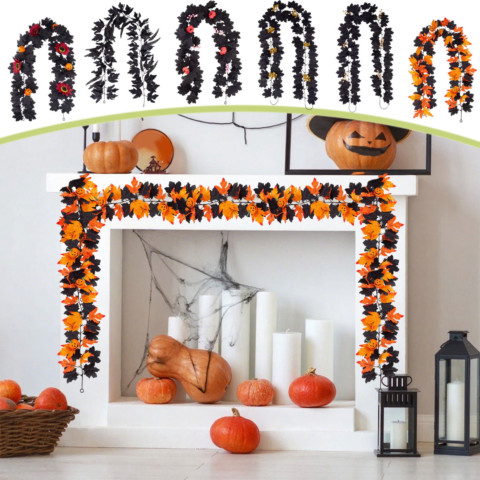 AZXY Halloween Garland Black, 5.8FT Faux Maple Leaf Vine, Halloween ...