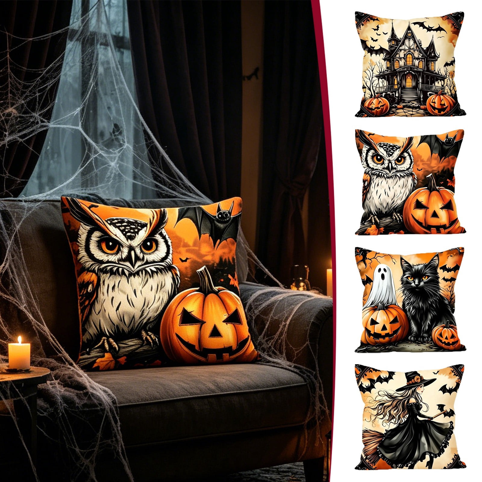 AZXY Halloween Throw Pillow Covers 18"x18", Halloween Decor Vintage ...