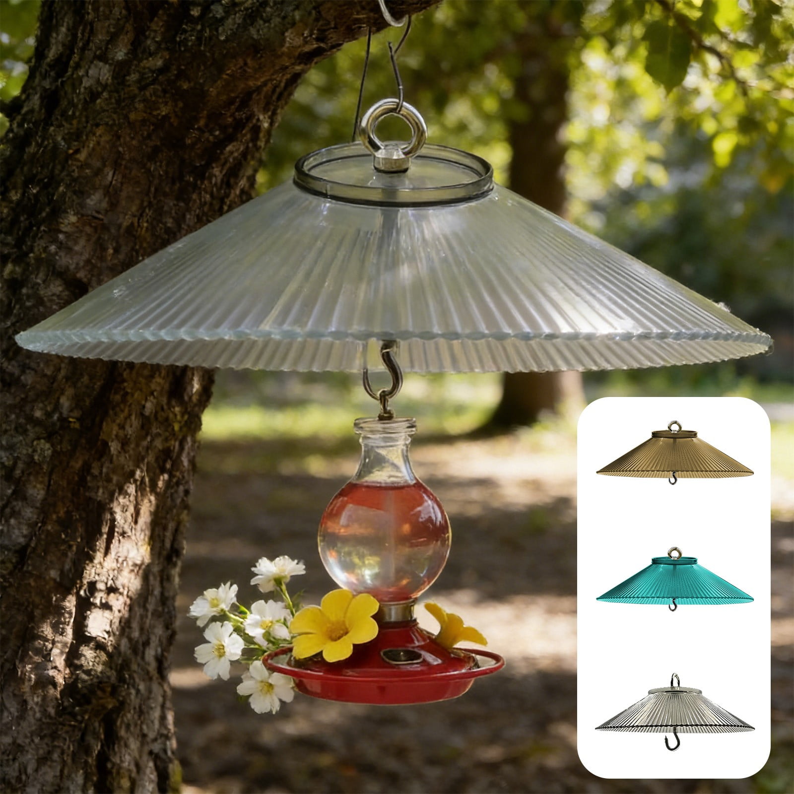 AZXY Hanging Hummingbird Feeder, Red Glass Nectar Birdfeeders with ...