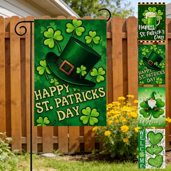 AZXY Happy St Patricks Day Welcome Shamrocks Garden Flag 12x18 Inch ...