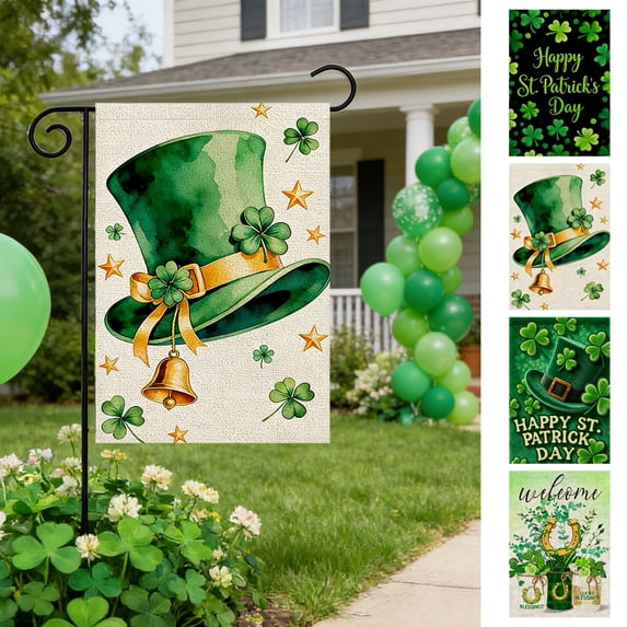 AZXY Happy St Patricks Day Welcome Shamrocks Garden Flag 12x18 Inch ...