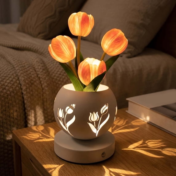AZXY Hollow Iron Tulip Bloom Desk Lamp, Projection Warm Decor Table ...