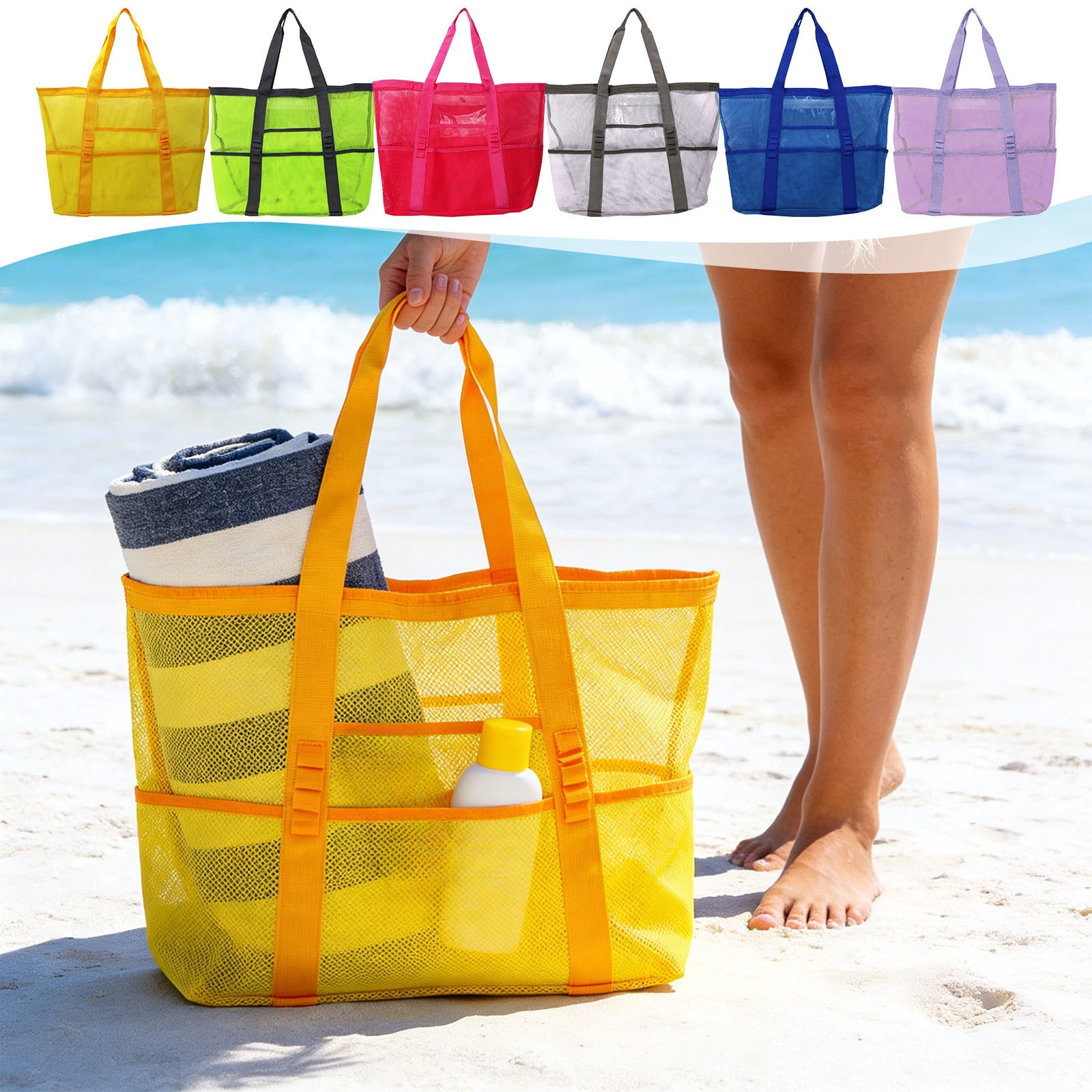 AZXY Large Capacity Mesh Storage Tote with Sturdy Handles, Multi-pocket ...