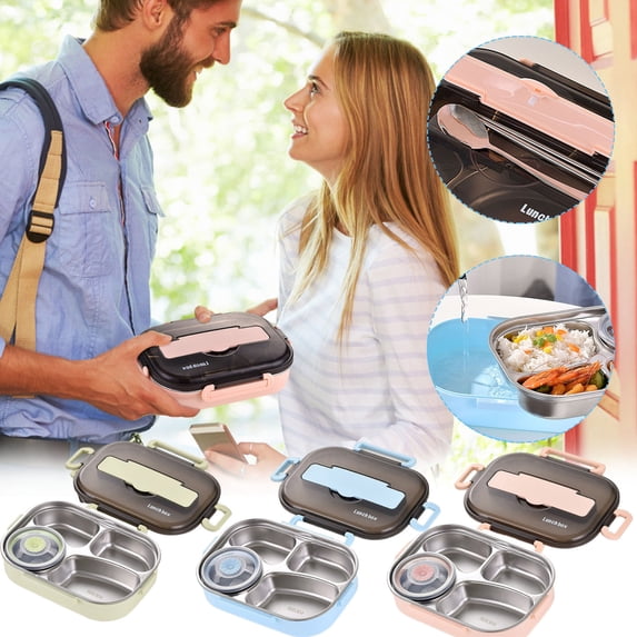 AZXY Metal Bento Box, 4-Cell Thermal Insulated Lunch Box Set, Portable ...