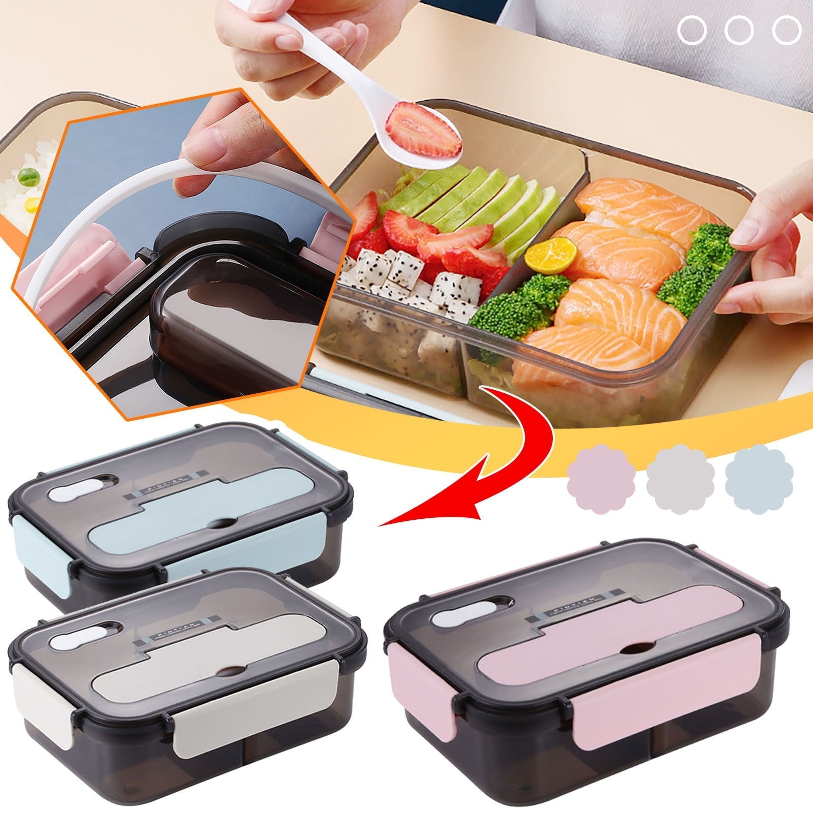 AZXY Plastic Bento Box, 1500ml Leakproof Compartment Lunch Container ...