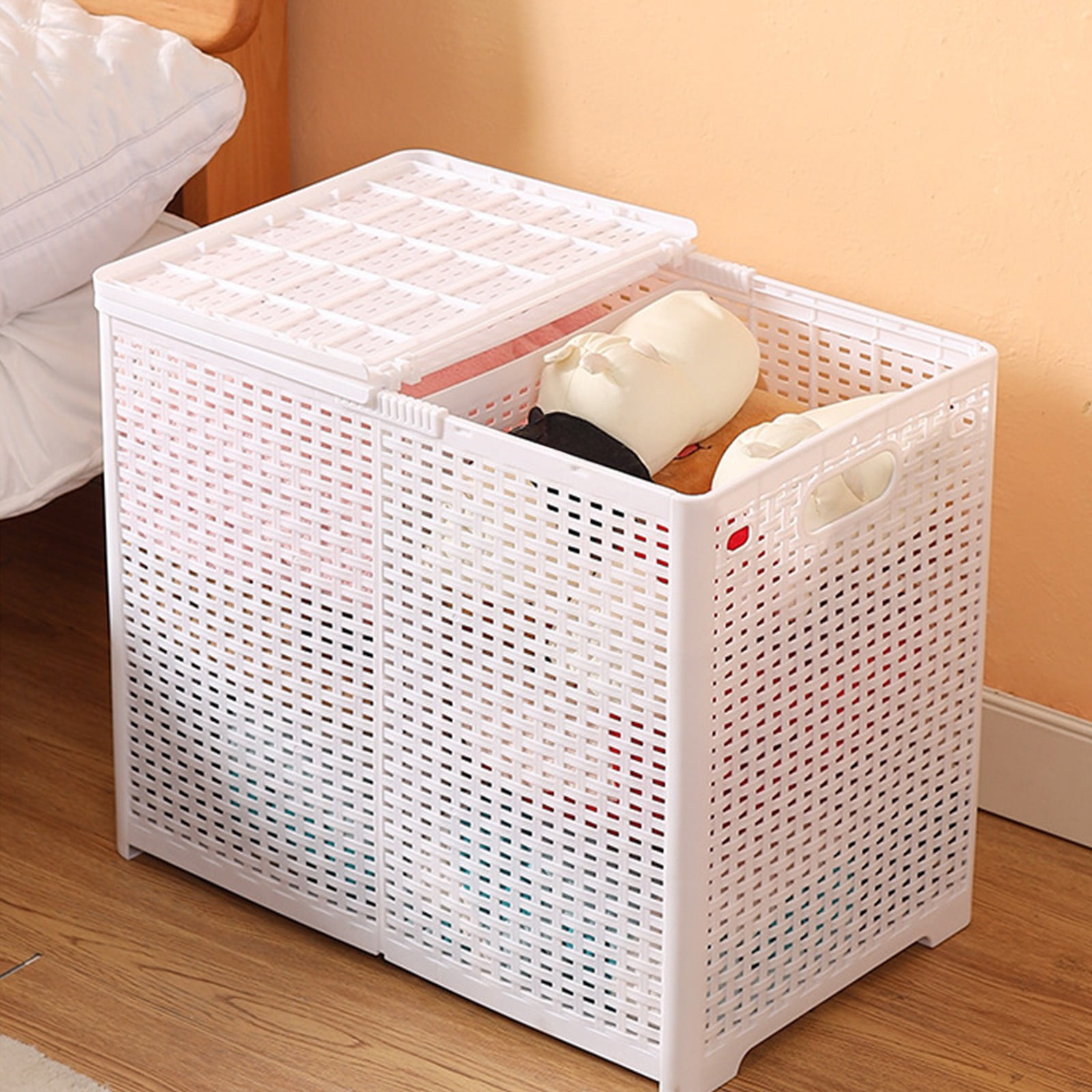 AZXY Plastic Laundry Basket,Laundry Hamper with Lid,Dirty Clothes ...