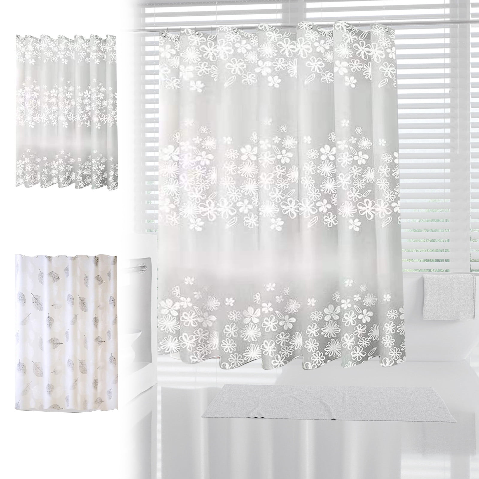 AZXY Shower Curtain 71x32, White Leaf Printed PEVA Shower Curtain, Damp ...