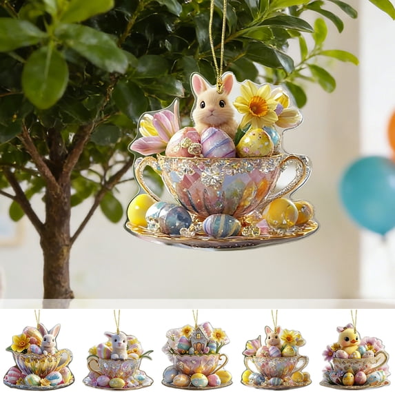 AZXY Small Easter Ornaments, 2D Flat Easter Lamb & Egg Hanging ...