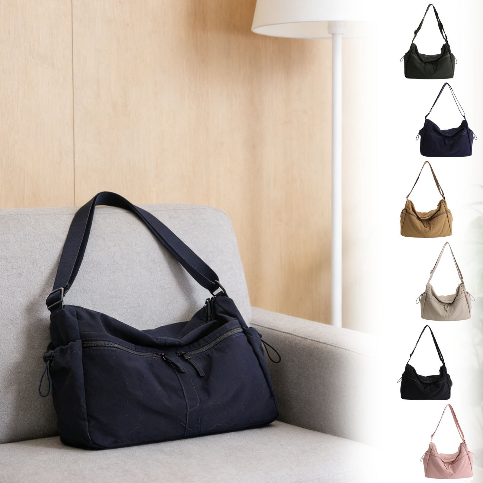 AZXY Solid Color Crossbody Bag, Minimalist Multi-Pocket Layout, Clean ...