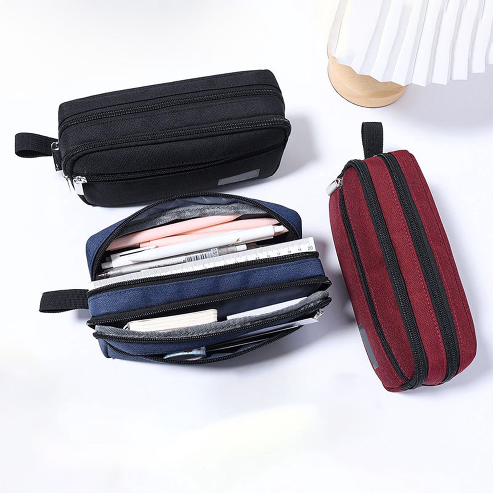 AZXY Spacious 3-Tier Blue Pencil Pouch, Lightweight Polyester ...