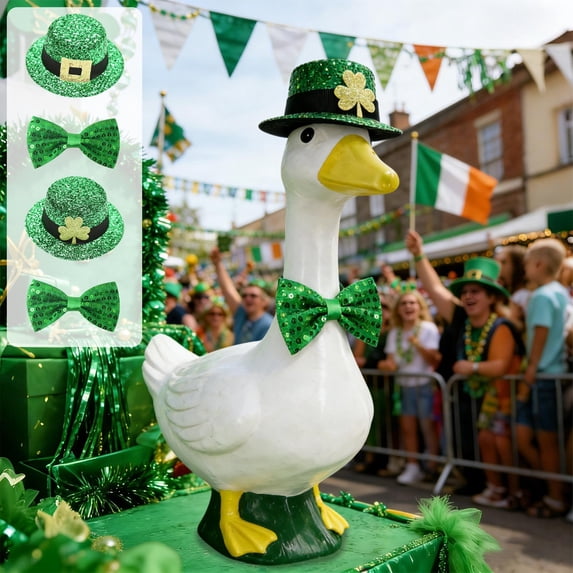 AZXY St. Patrick's Day Goose Outfit, Waterproof Green Sequin Hat & Bow ...
