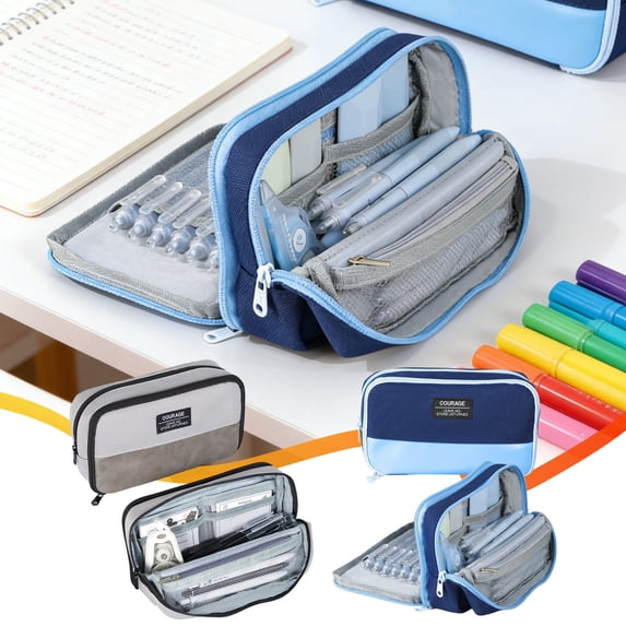 AZXY Two-tone Magnetic Stand-up Fabric Pen Pouch, 11-Layer Large ...