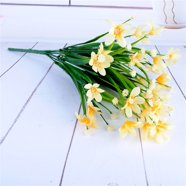 1 Bunch Artificial Fake Flowers Plastic Daffodils Flower Leaves 7 ...