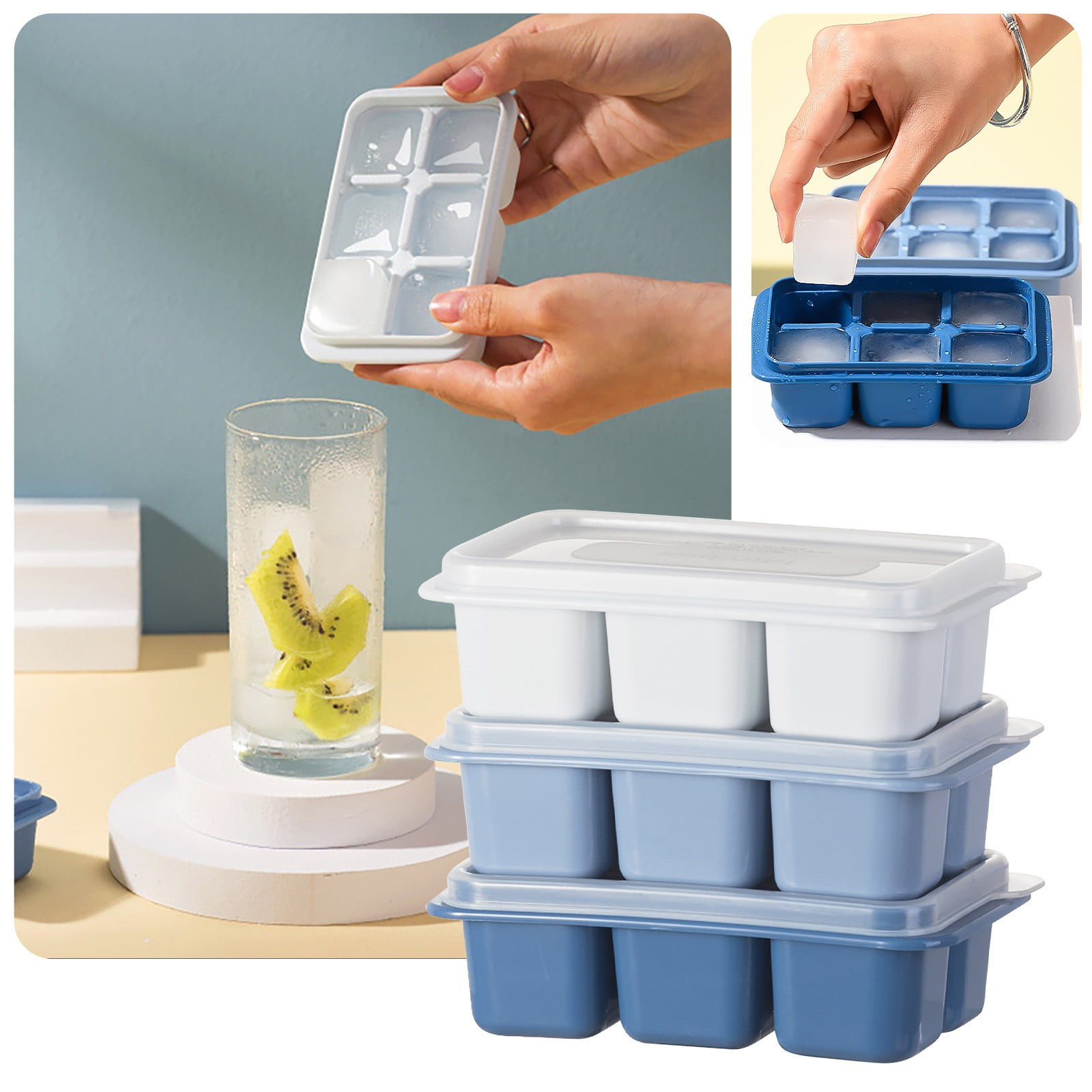 AZZAKVG Freezer Ice Cube Tray with Lid And Storage Box Easy Release 18 ...