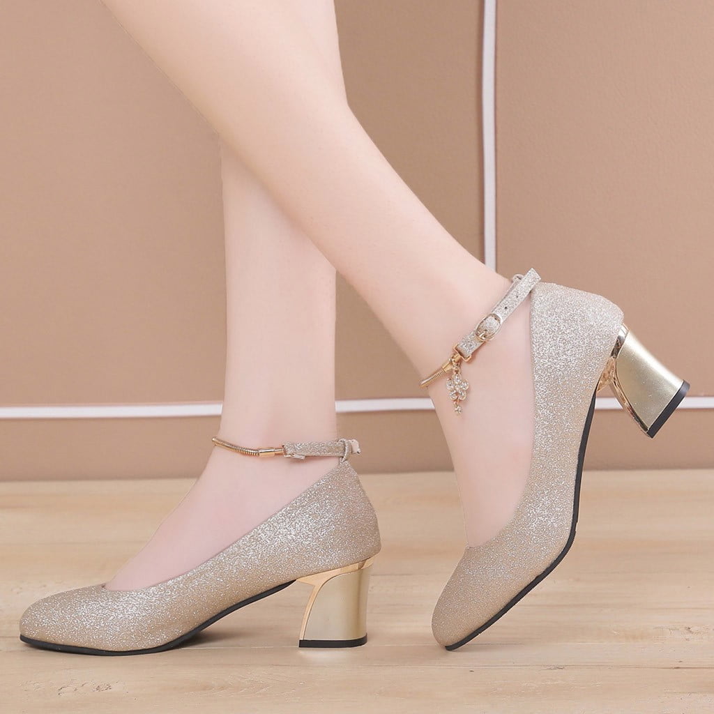 AZZAKVG Toe High Round Heels Fashion Wedding Women'S Chunky Work Shoes ...