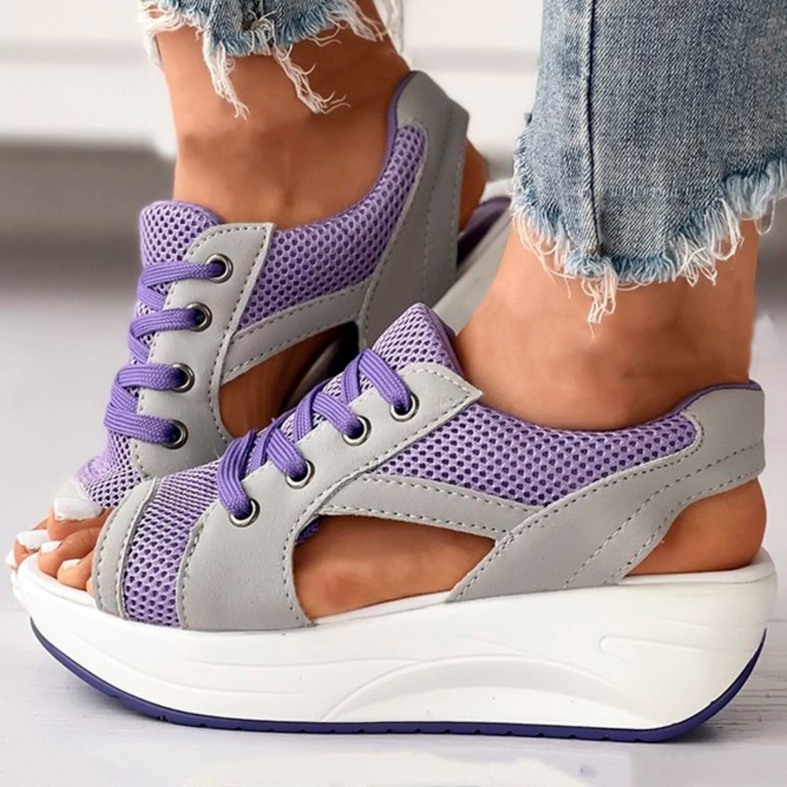AZZAKVG Women Comfortable Round Toe Sole Wedge Heel Breathable Rocking ...
