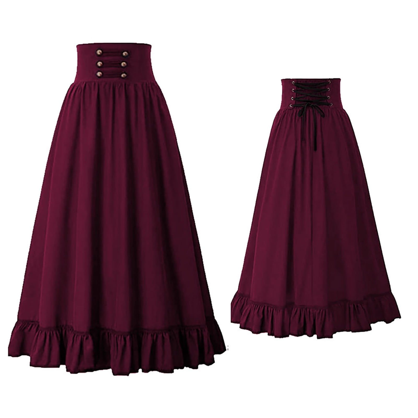 AZZAKVG Women'S Large Sizes Maxi Skirt High Waist Medieval Gothic ...