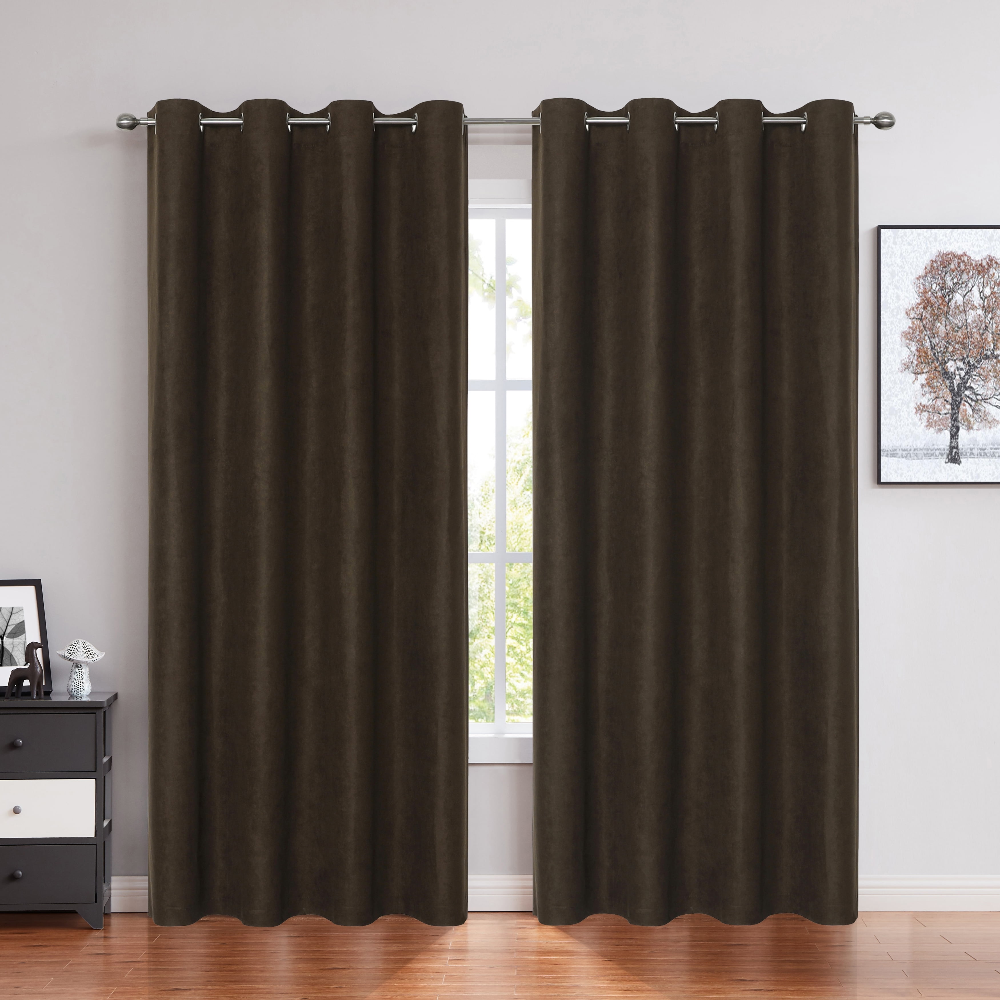 AZZCIA Faux Suede Window Curtain Panels 63 Inch Length with Grommet Top ...