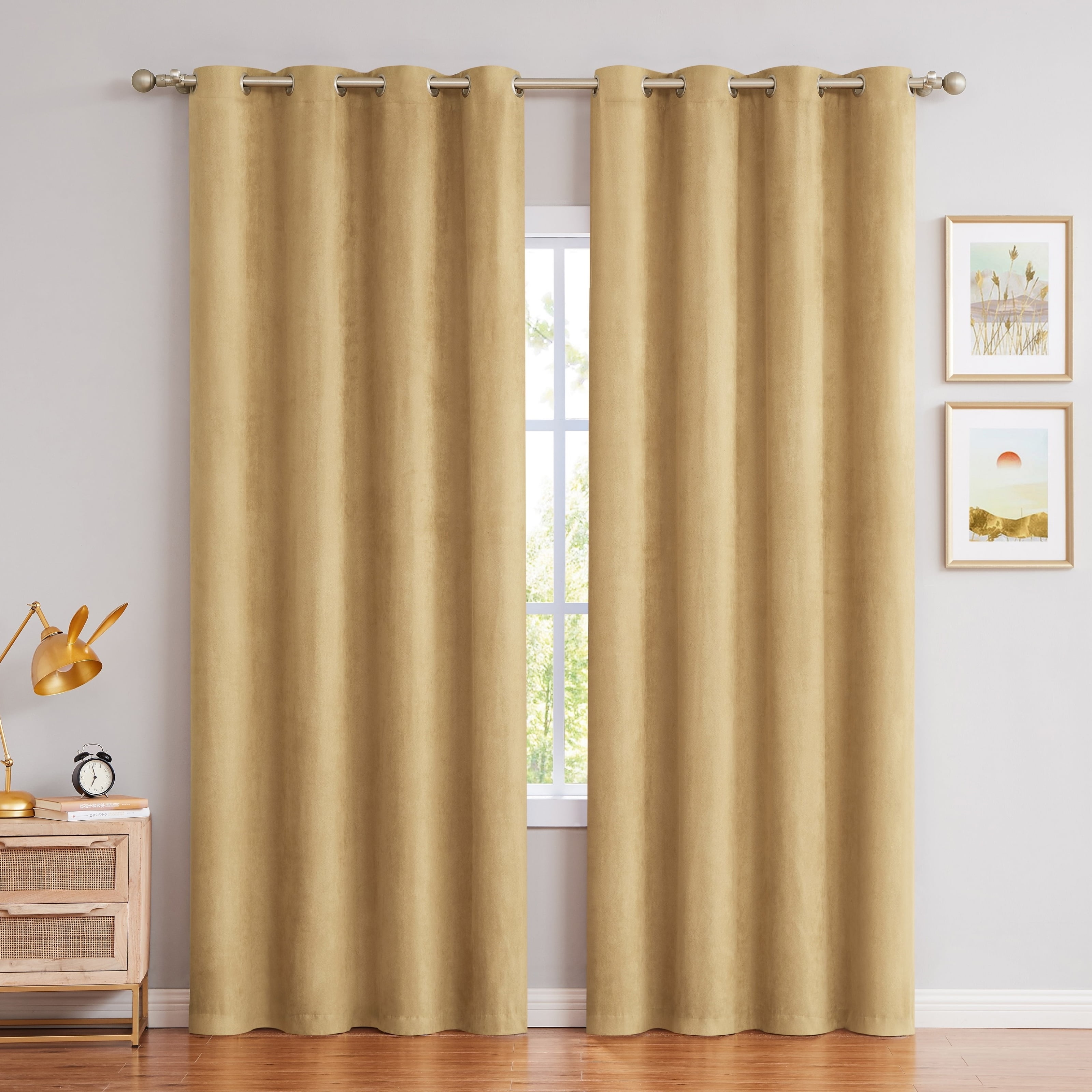 "AZZCIA Faux Suede Half Blackout Curtain Panels, Light Gold, 55""x84 ...