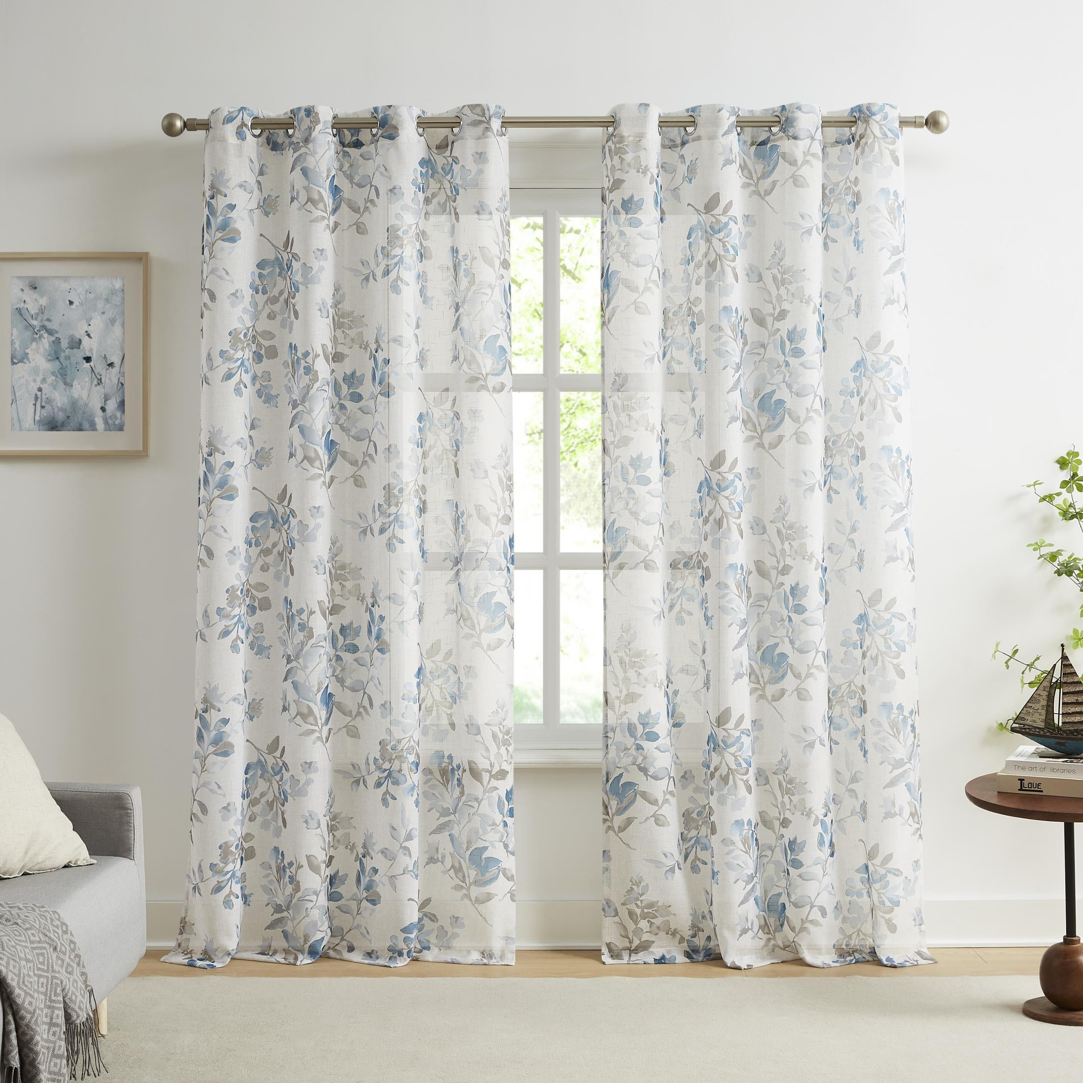 AZZCIA Leaf Print Sheer Window Curtains for Living Room/Bedroom ...