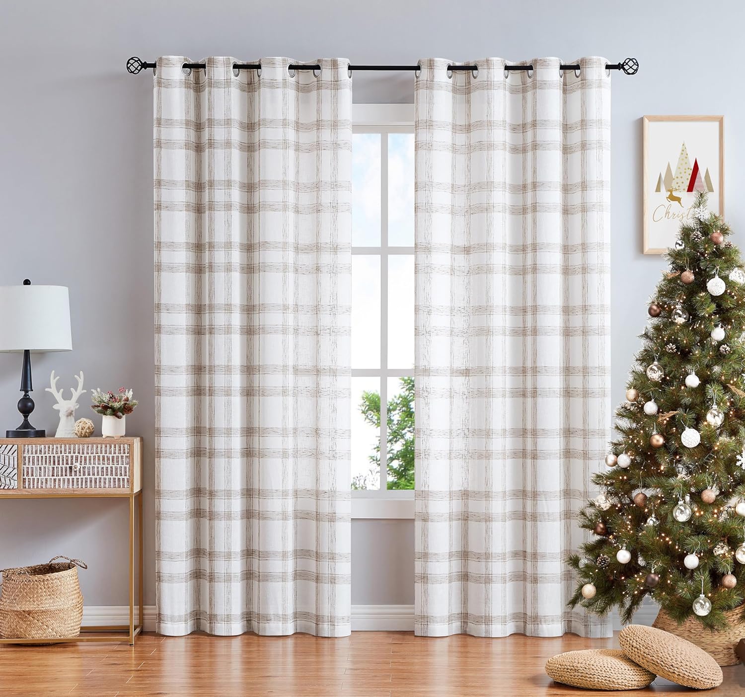 Country Farmhouse Complete 6 Pc. Plaid Checkered Window Curtain ...