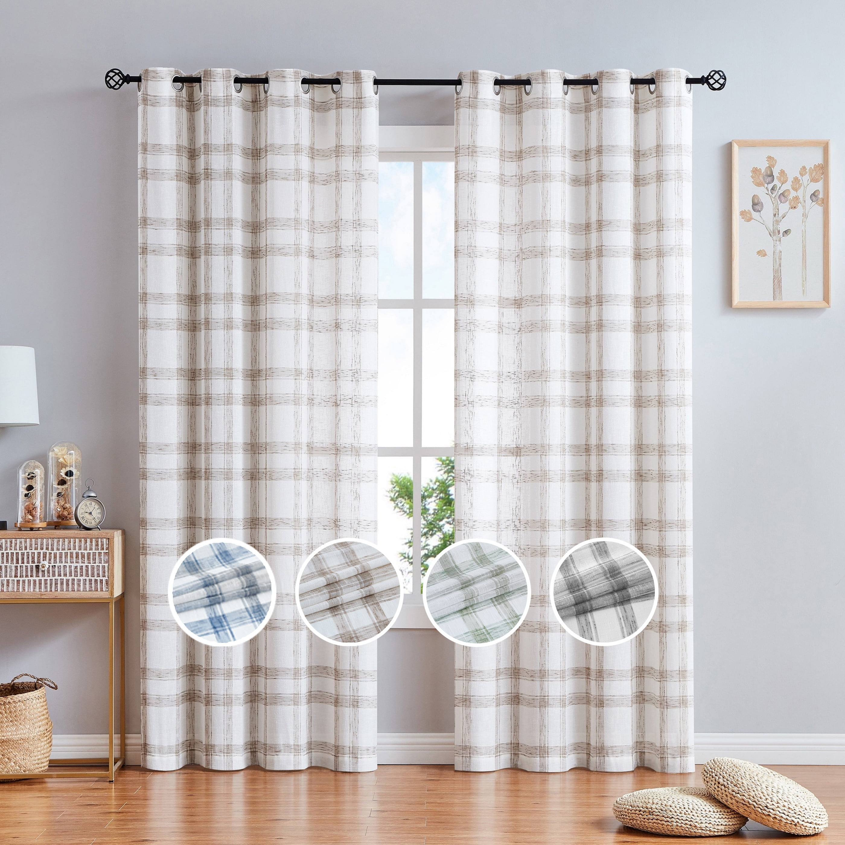 AZZCIA Linen Window Curtain Panel Pairs for Living Room 63" Long ...
